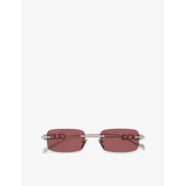 Gucci Rectangle-frame Metal Sunglasses - Silver