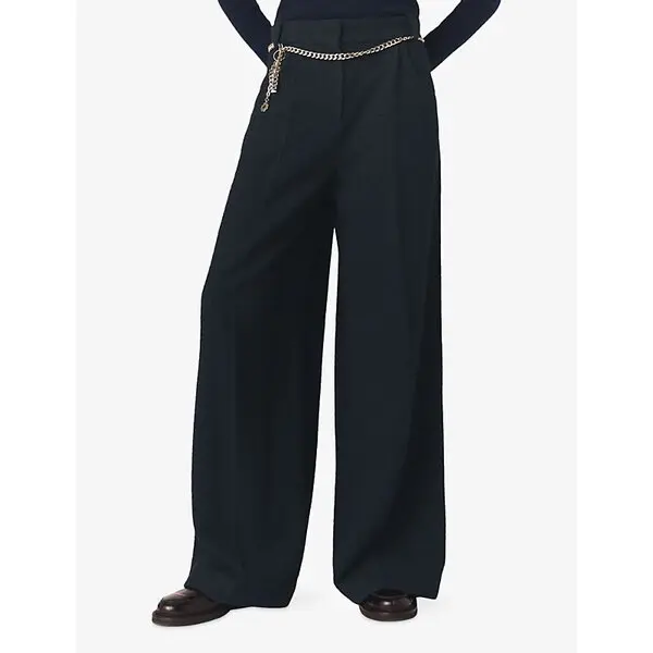 Maje Wide-leg Chain-belt Tweed Trousers
