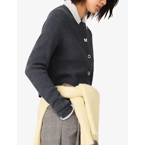 Maje Ribbed Wool Cardigan With Lettered Buttons