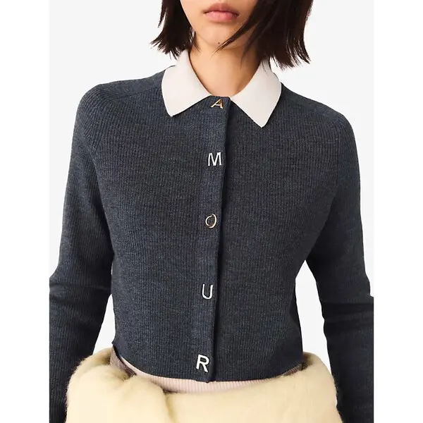 Maje Ribbed Wool Cardigan With Lettered Buttons