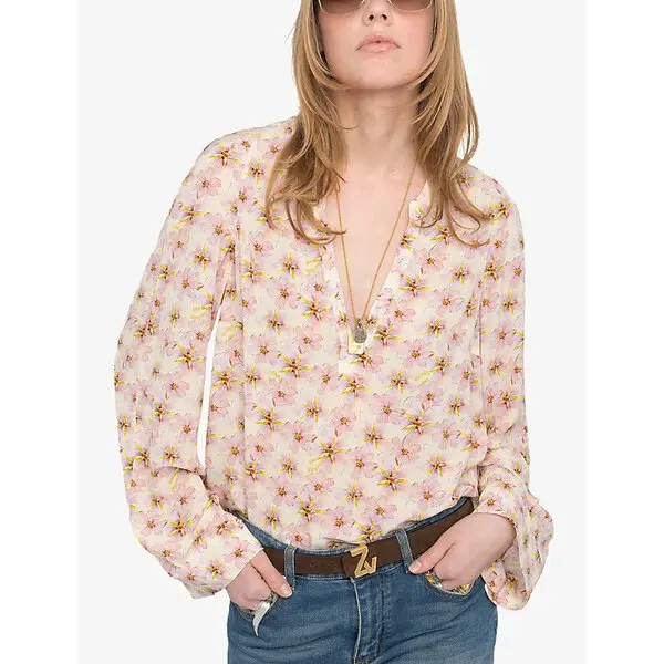 Zadig&Voltaire Torny V-neck Floral-print Woven Blouse - Pear
