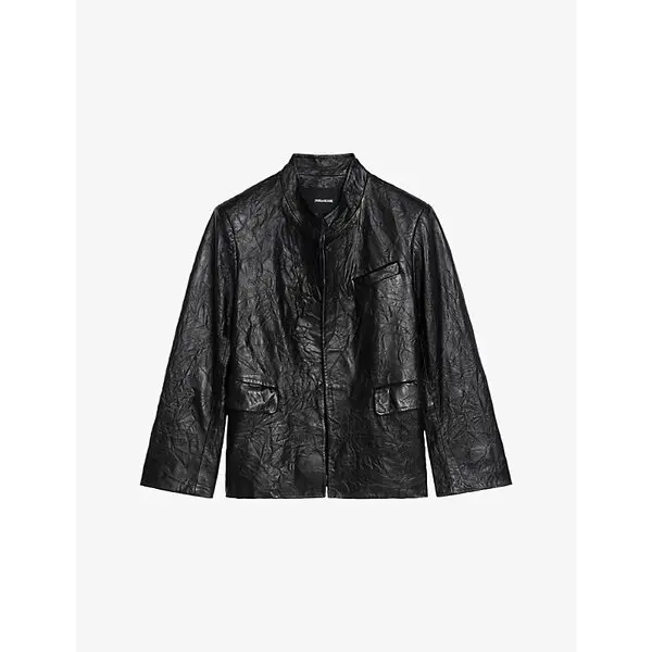 Zadig&Voltaire Veryn Collarless Slim-fit Crinkled Leather Jacket