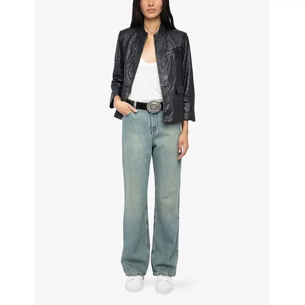 Zadig&Voltaire Veryn Collarless Slim-fit Crinkled Leather Jacket