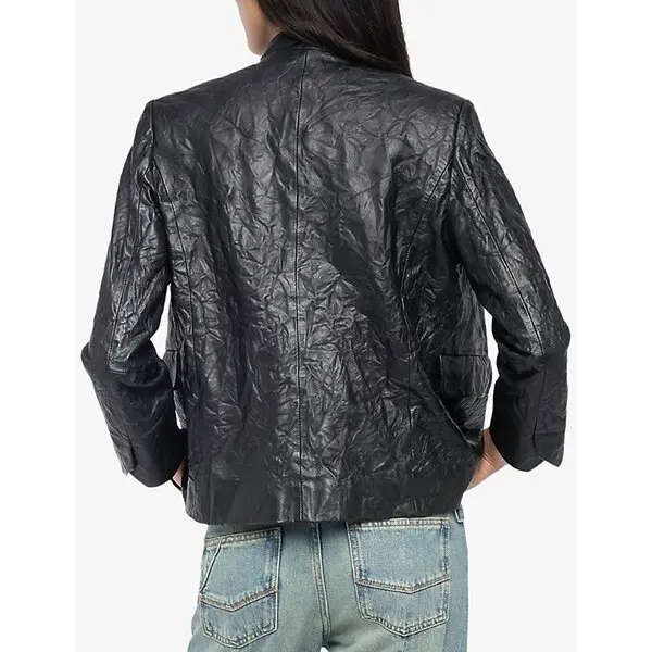Zadig&Voltaire Veryn Collarless Slim-fit Crinkled Leather Jacket