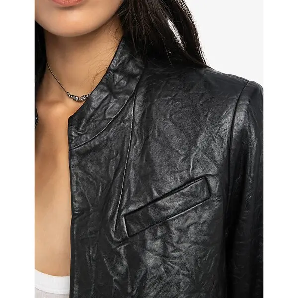 Zadig&Voltaire Veryn Collarless Slim-fit Crinkled Leather Jacket