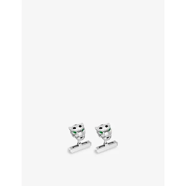 Cartier Panthère De Palladium-plated Sterling And Lacquer Cufflinks - Silver