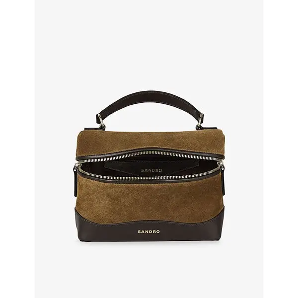 Sandro Logo-embossed Suede Vanity Bag - Camel