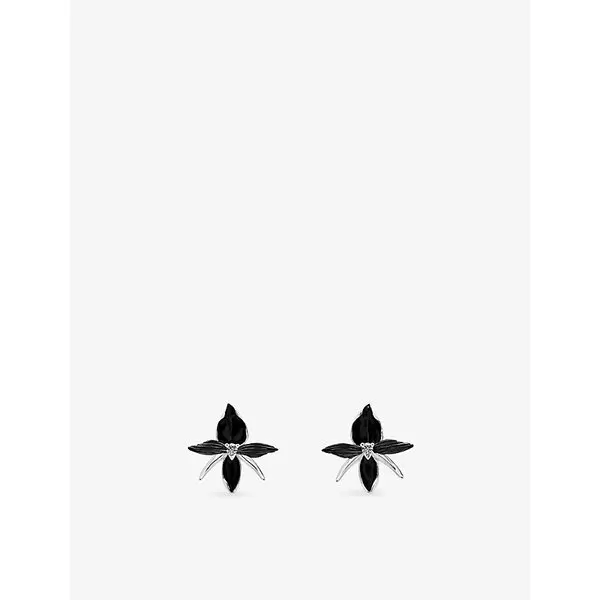 SHAUN LEANE Black Orchid Large Flower 925 Sterling And Diamond Stud Earrings - Silver