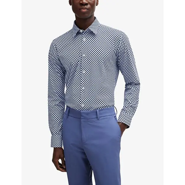 BOSS Slim-fit Micro Square-print Stretch-woven Shirt