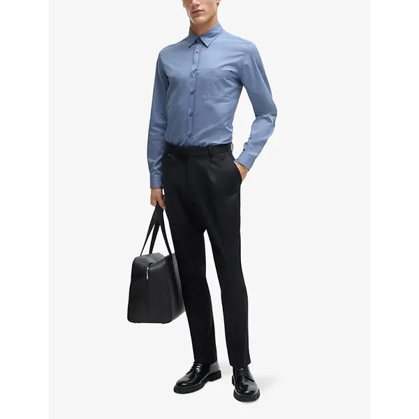 BOSS Regular-fit Logo-embroidered Cotton-twill Shirt - Open Blue