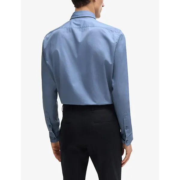 BOSS Regular-fit Logo-embroidered Cotton-twill Shirt - Open Blue