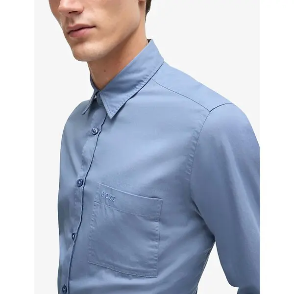 BOSS Regular-fit Logo-embroidered Cotton-twill Shirt - Open Blue