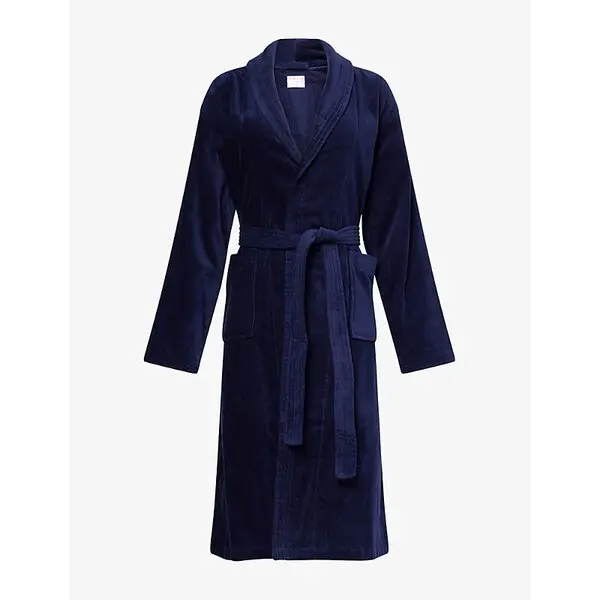 Derek Rose Triton Towelling Cotton Robe - Navy
