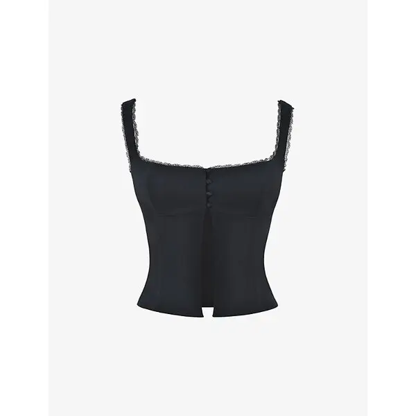 House Of Cb Square-neck Lace-trimmed Stretch-cotton Top