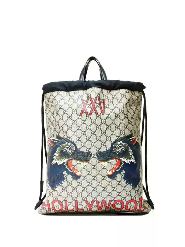 Gucci Gg Supreme Monogram Wolf Xxv Backpack - Brown