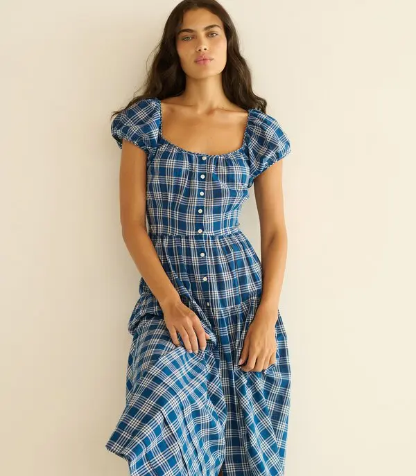 DÔEN Valenne Tiered Maxi Dress - Dorset Plaid