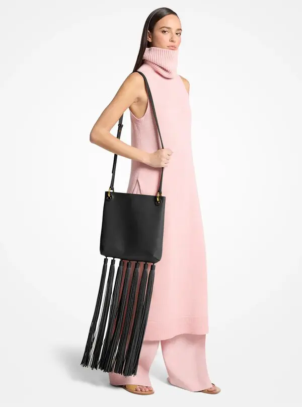 Michael Kors Tate Medium Tassel Leather Crossbody Bag - Black