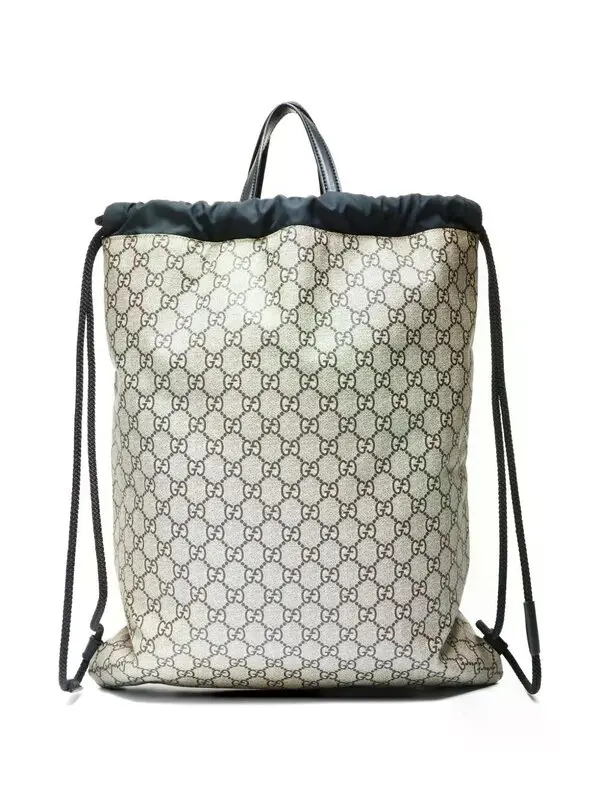 Gucci Gg Supreme Monogram Wolf Xxv Drawstring Backpack - Brown