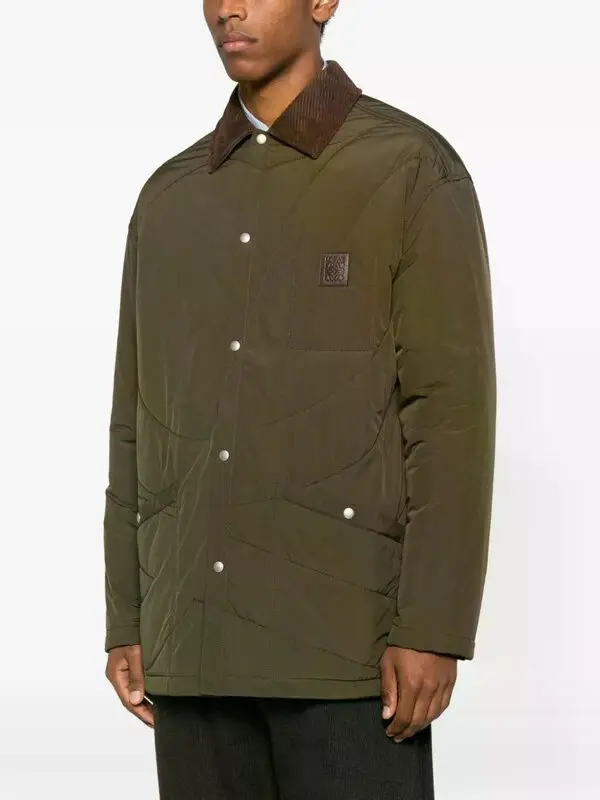 Loewe Quilted Coat With Corduroy Collar And Logo Patch