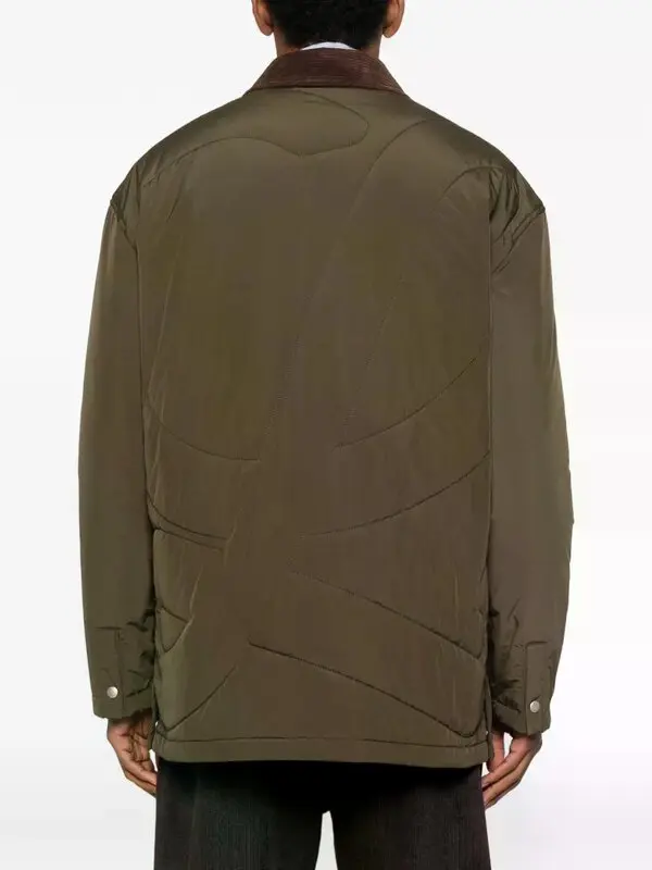 Loewe Quilted Coat With Corduroy Collar And Logo Patch