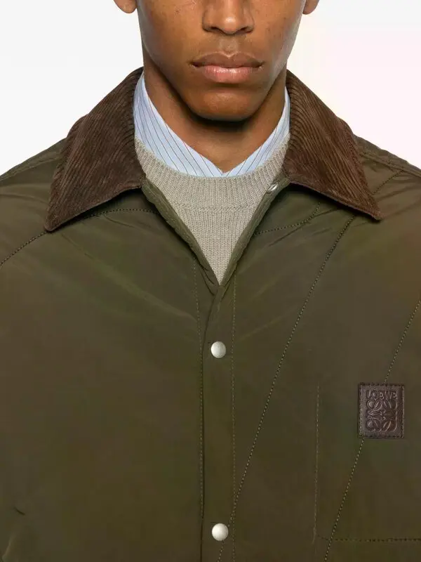 Loewe Quilted Coat With Corduroy Collar And Logo Patch
