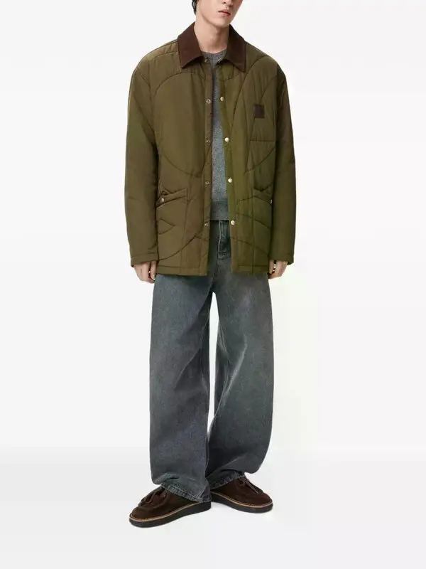 Loewe Quilted Coat With Corduroy Collar And Logo Patch