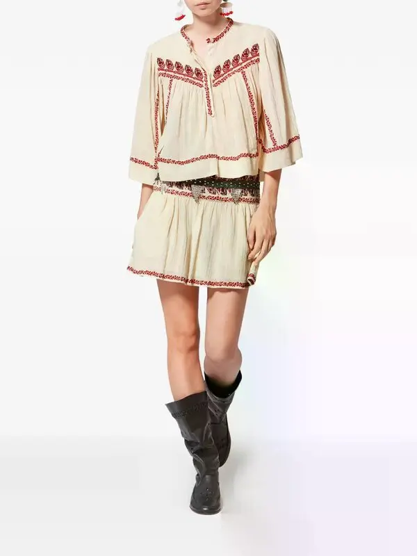 MARANT ETOILE Juline Embroidered Top - Neutrals