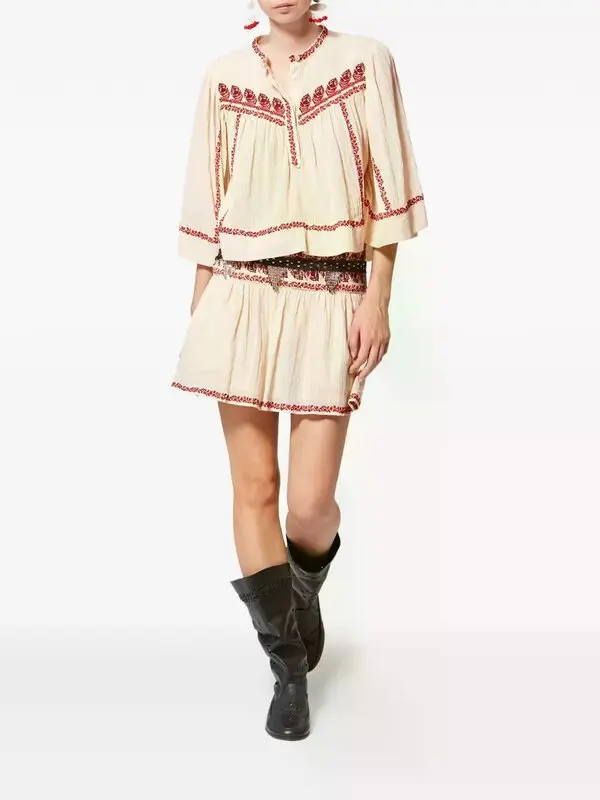 MARANT ETOILE Picadilia Embroidered Mini Skirt - Neutrals