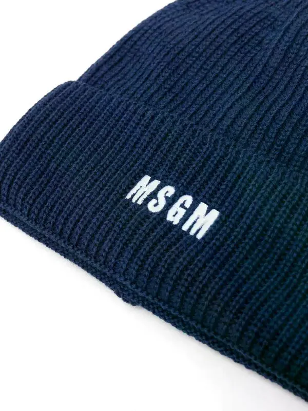 MSGM Logo-embroidered Ribbed-knit Beanie - Blue
