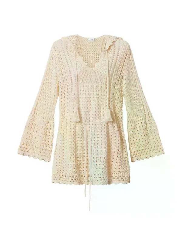 MARANT ETOILE Crochet Knit Hooded Dress - Neutrals