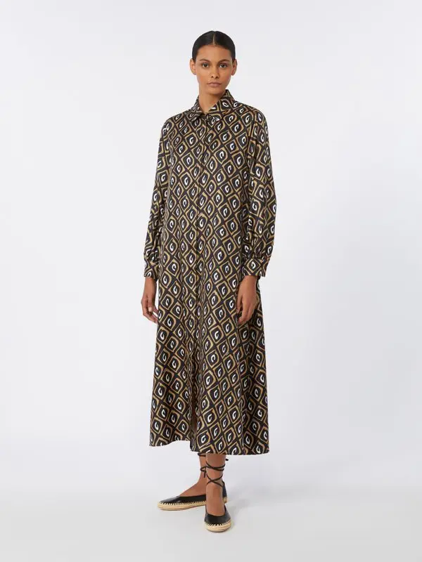 Max Mara Printed Silk Twill Shirt Dress - Black
