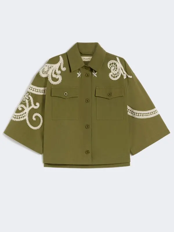 Max Mara Cotton Canvas Jacket With Embroideries - Kaki