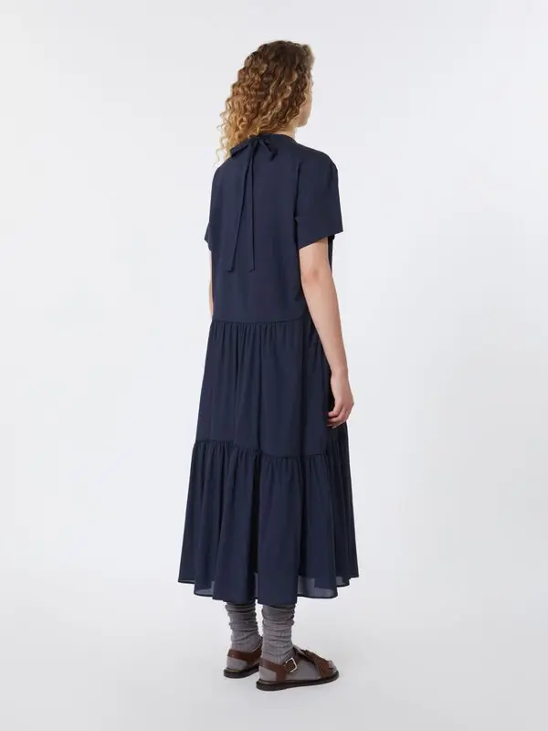 Max Mara Technical Cotton Canvas Flounced Skirt Dress - Navy