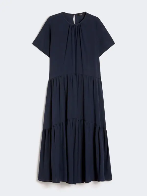 Max Mara Technical Cotton Canvas Flounced Skirt Dress - Navy