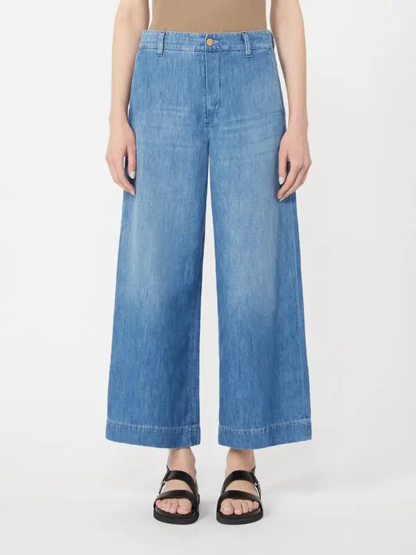 Max Mara Cotton And Linen Denim Wide Leg Trousers - Navy