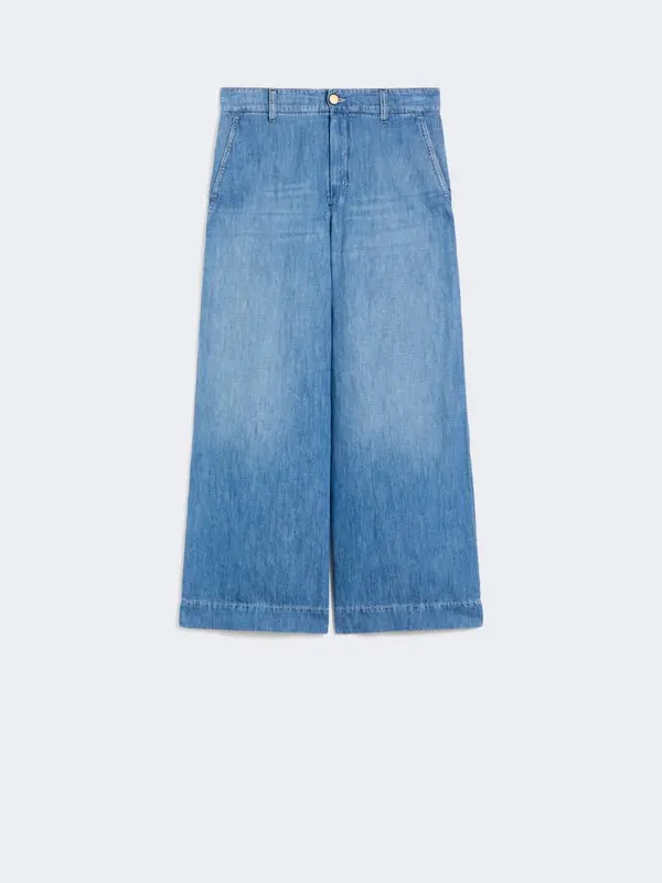 Max Mara Cotton And Linen Denim Wide Leg Trousers - Navy