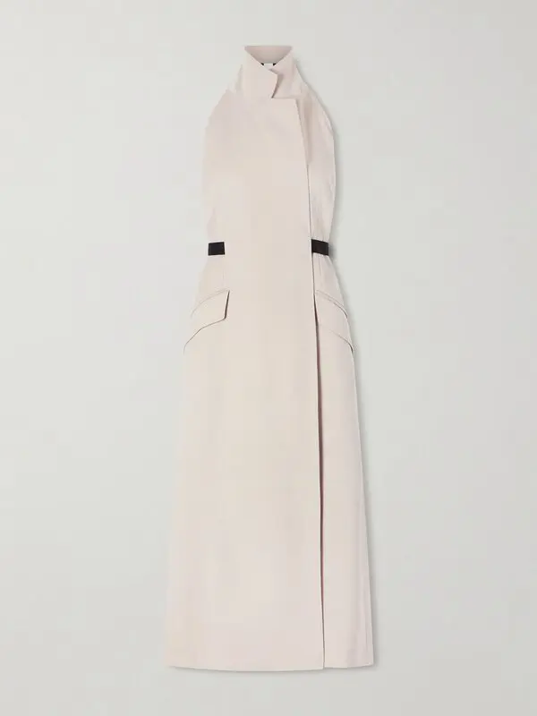 Max Mara Cime Stretch Cotton And Wool-blend Halterneck Maxi Dress - Neutrals