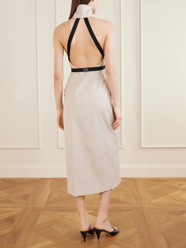 Max Mara Cime Stretch Cotton And Wool-blend Halterneck Maxi Dress - Neutrals