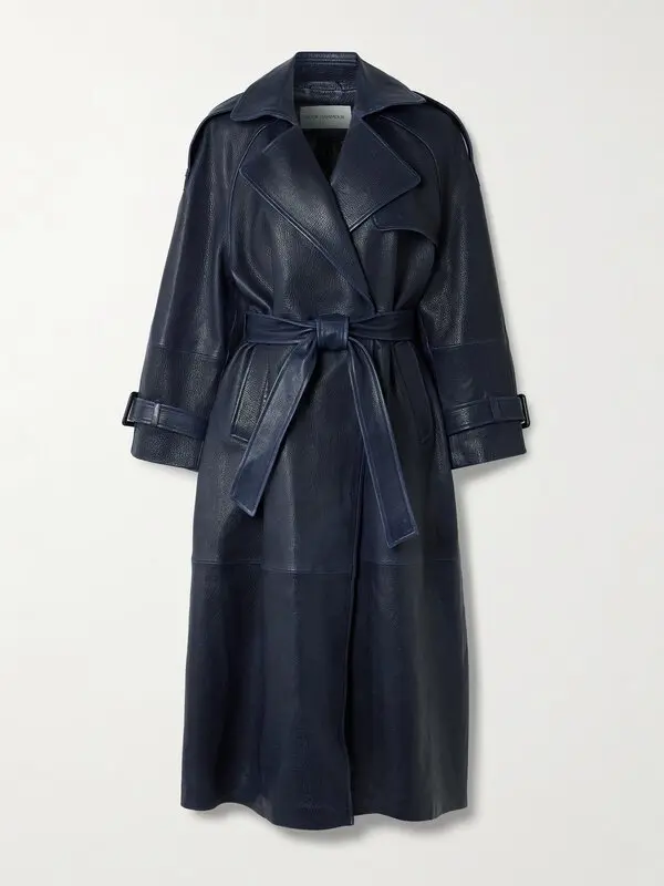 Nour Hammour Claudia Belted Textured-leather Trench Coat - Blue