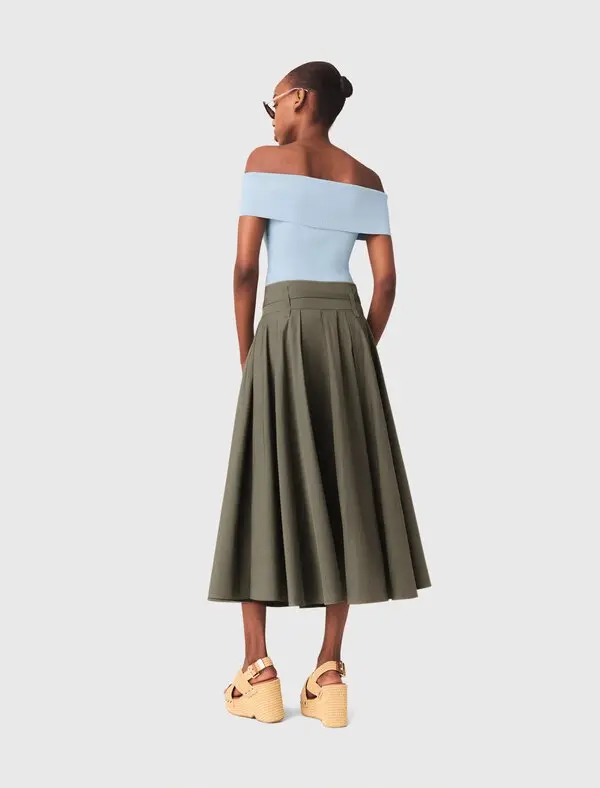 Maje Pleated Maxi Skirt With Buckled Belt
