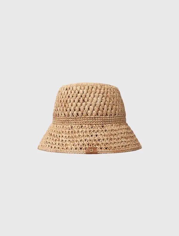 Maje Raffia Crochet Bucket Hat - Beige
