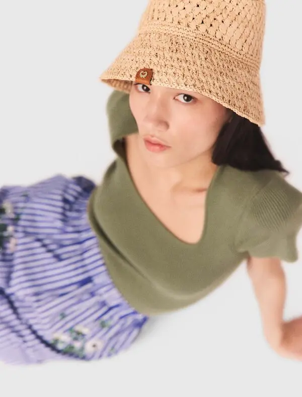 Maje Crochet Raffia Bucket Hat