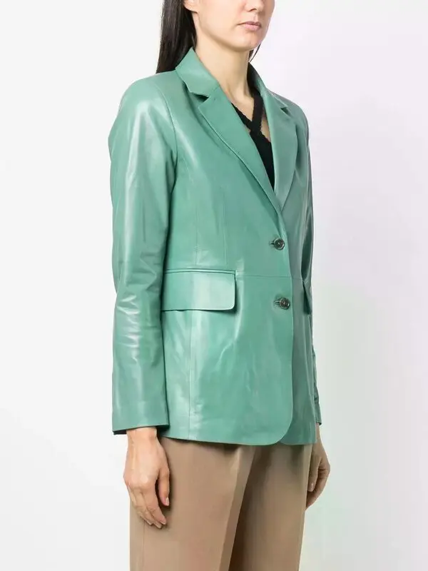 DESA 1972 Leather Single-breasted Blazer - Green