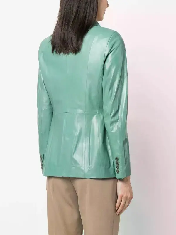 DESA 1972 Leather Single-breasted Blazer - Green