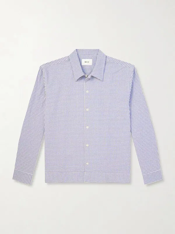 Nn07 Reed 50057 Checked Organic Cotton-blend Seersucker Shirt - Blue