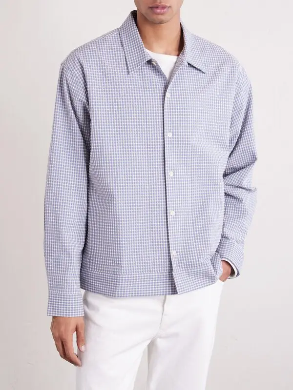 Nn07 Reed 50057 Checked Organic Cotton-blend Seersucker Shirt - Blue