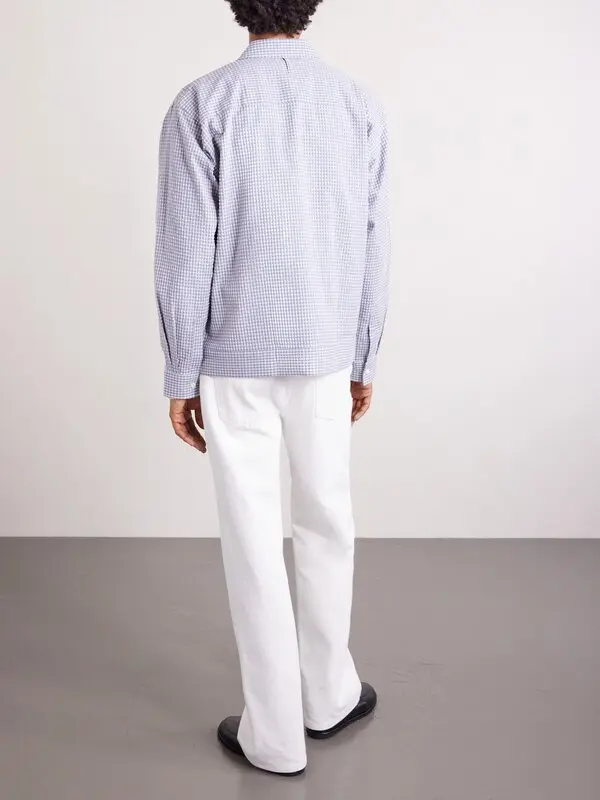 Nn07 Reed 50057 Checked Organic Cotton-blend Seersucker Shirt - Blue