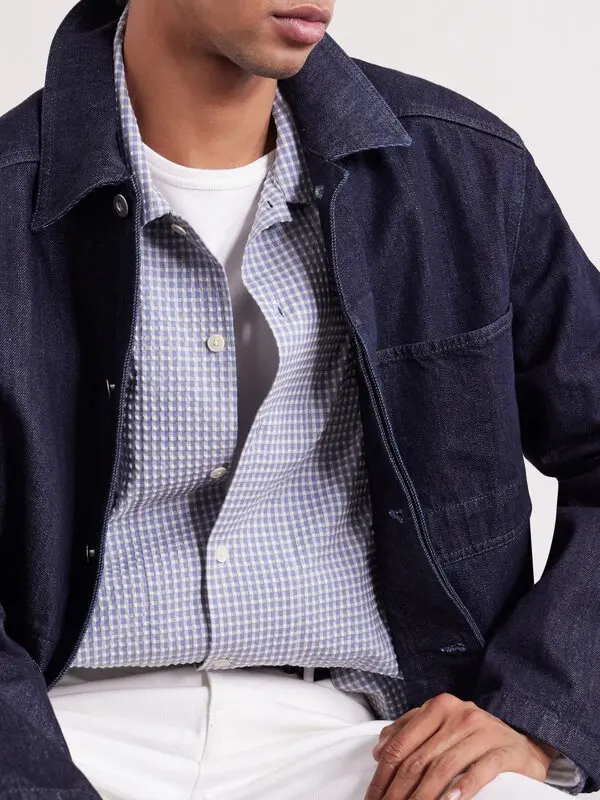 Nn07 Reed 50057 Checked Organic Cotton-blend Seersucker Shirt - Blue