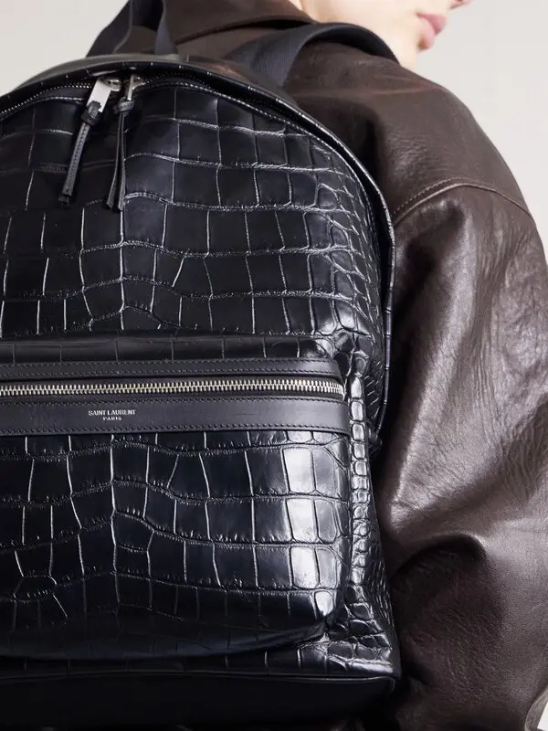 Saint Laurent City Croc-Effect Leather Backpack - Black | Editorialist