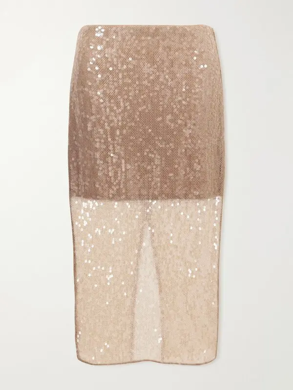 Veronica Beard Sequined Chiffon Midi Skirt - Neutrals